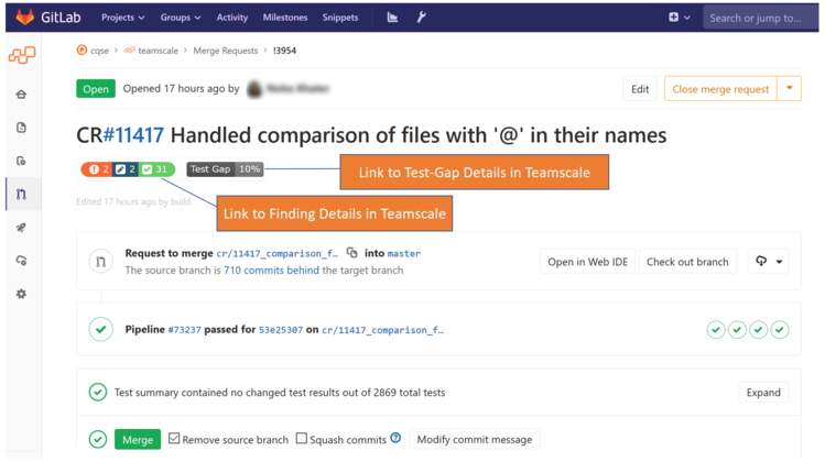 Teamscale Integration in Code Collaboration Suites (GitHub, GitLab ...